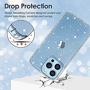 Hython Case for iPhone 13 Pro Max Case Glitter, Cute Sparkly Clear Glitter Shiny Bling Sparkle Cover, Anti-Scratch Hard PC Slim Fit Shockproof Protective Phone Cases for Women Girls, Clear Glitter