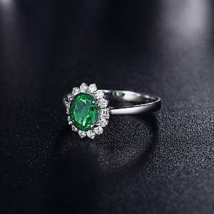 Lanmi 14K Rose White Gold Natural Emerald Promise Engagement Wedding Rings for Women Ladies Gift Promotion