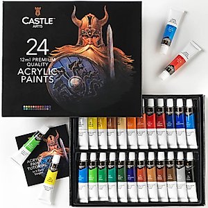 Castle Art Supplies 24 x 12ml Acrylic Paint Set | Value Beginner Set for Starters or Adult Artists | Quality Intense Colors | Smooth to Use on Range of Surfaces | In Neat Presentation Box