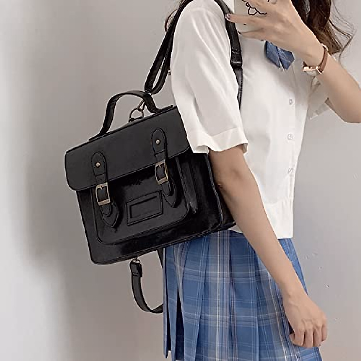 CUSALBOY Wednesday Aesthetic Backpack For Teens Y2K Gothic Preppy Backpack Japanese Leather Book Bag Wensday Backpack (black)
