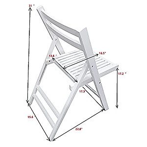 Set of 4 Folding Wood Chairs Slatted Wooden Slatted Seat for Indoor & Outdoor Dining Room Kitchen Balcony Wedding Occasion Events - White Wood