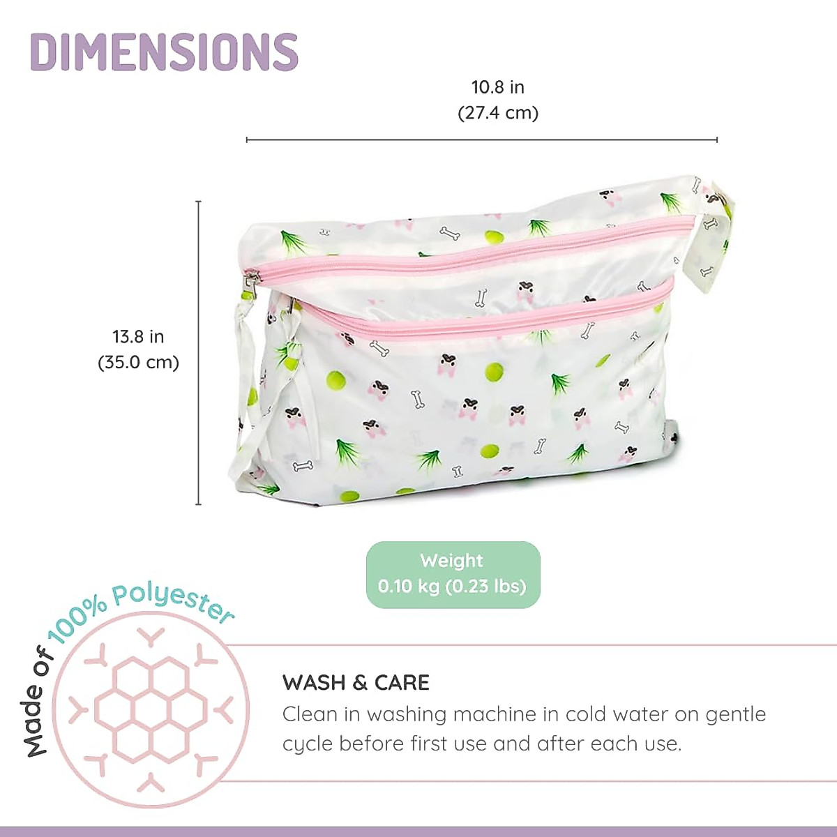 melii Waterproof Wet & Dry Bag with Handle, for Wet Bathing Suits, Diapers and Potty Training and Dishes, 14x11 (Bulldog)