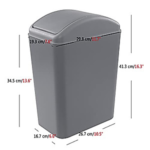 Wekioger 4.2 Gallon/16 Liter Swing-top Lid Garbage Can, Grey Plastic Kitchen Trash Bin, 1 Pack