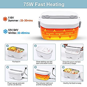 Samshow 75W Electric Lunch Box Food Heater Portable Heated Lunch Box For Adult/Work/Car/Truck/Home, lonchera electrica para el almuerzo, Designed With Sealing Cap To Leaking & Large Utensil