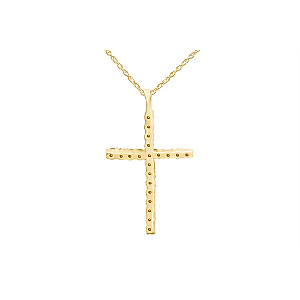 AFFY 0.30 Carat (Cttw) 14K Solid Yellow Gold Round Diamond Ladies Cross Pendant 1/3 CT (Silver Chain in cluded)