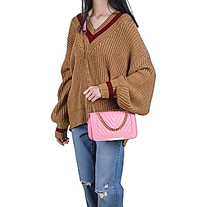 lola mae Crossbody Bags for Women Fashion Quilted Shoulder purse with Convertible Chain Strap Classic Satchel Handbag (Pink-715)