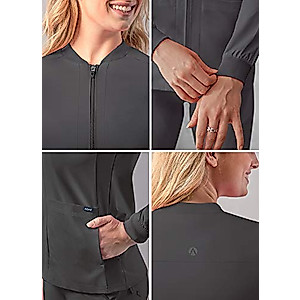 Adar Addition Scrubs for Women - Zippered Bomber Scrub Jacket - A6200 - Pewter - S