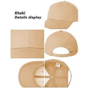 AOSMI 3 Packs Unisex Plain Cotton Strapback Baseball Hats Adjustable No-Logo Blank Clean Ball Caps for Men Women Outdoor Workout Black Grey Khaki