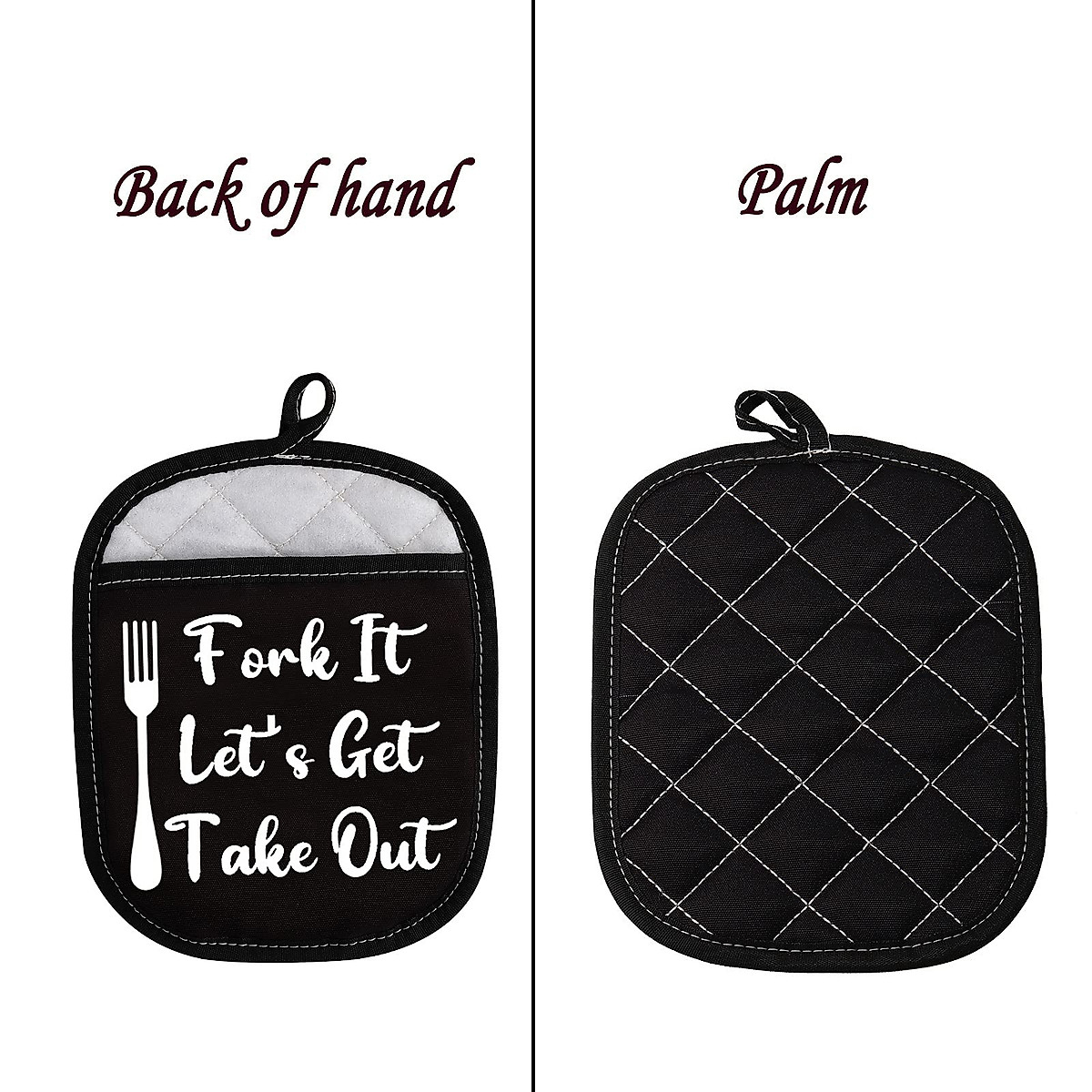 LEVLO Kitchen Lovers Gifts Fork It Let's Get Take-Out Kitchen for Potholders Funny Quote Oven Mitt Gifts (Let's Get Take-Out Kitchen)