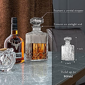 Glass Whiskey Decanter Set Of 2, 800ml Liquor Decanter with Airtight Stopper for Scotch, Liquor, Bourbon, Wine, Mouthwash, Decorative Gift