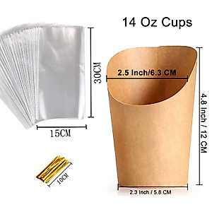 60 Sets Disposable Charcuterie Cups with Sticks and Bags, 14 oz Brown Kraft Paper Snack Boxes Appetizers Cup French Fry Holder with Cocktail Skewers Toothpicks Tooth Picks(60 Cups+60 Bags+200 Sticks)