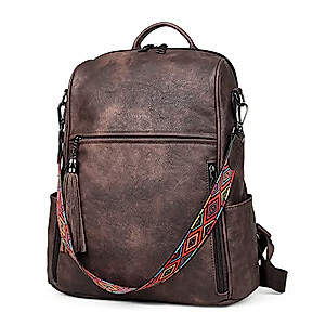 FADEON Leather Backpack Purse for Women Designer Travel Backpack Purses PU Fashion Ladies Shoulder Bag with Tassel Coffee