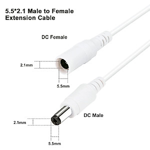DC Power Extension Cable, 33ft 2Pack 2.1mmx5.5mm DC Plug Power Supply Adapter Extension Cord 20AWG Power Cord Compatible with 12V,24V Wireless CCTV IP Security Camera,Led Strip Lights(2pcs White)