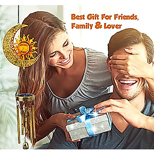 JYPS Sun Moon Solar Wind Chimes for Outside Crackle Glass Ball Waterproof Wind Chimes Outdoor Clearance Deep Tone Garden Decor Birthday Unique Gifts for Women Mom Grandma Windchimes Gardening