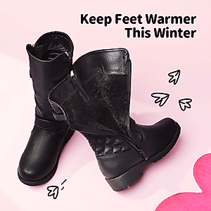 DREAM PAIRS Girls Little Kid Knice Black Knee High Winter Motorcycle Riding Boots Size 1 M US Little Kid