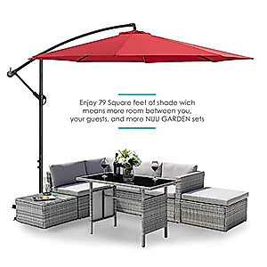 Nuu Garden 10ft Offset Patio Umbrella Outdoor Market Cantilever Umbrella, Easy Tilt Adjustment UV Protection 8 Ribs Sunbrella for Backyard, Poolside, Lawn and Garden, Red