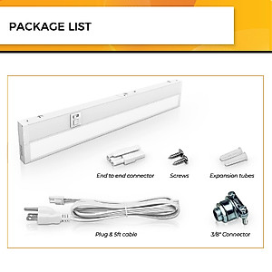 Hizashi 14Inch Under Cabinet Lights Hardwired or Plug in, 5CCT Color Selectable-2700K/3000K/3500K/4000K/5000K, 9W 650lm Dimmable Under Cabinet Lighting, CRI＞90, Linkable, ETL & Energy Star
