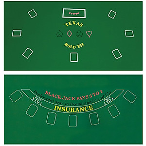DA VINCI 2 Sided Texas Holdem and Blackjack Casino Felt Layout 36 Inch x 72 Inch