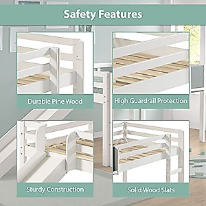 Naomi Home Cindy Kids Loft Bed with Slide, Twin Loft Bed with Slide, Toddler Loft Bed with Slide, Loft Bed Slide with Ladder, Chalkboard, Pine Wood Space Saving Kids Bed Frame for Boys, Girls, White
