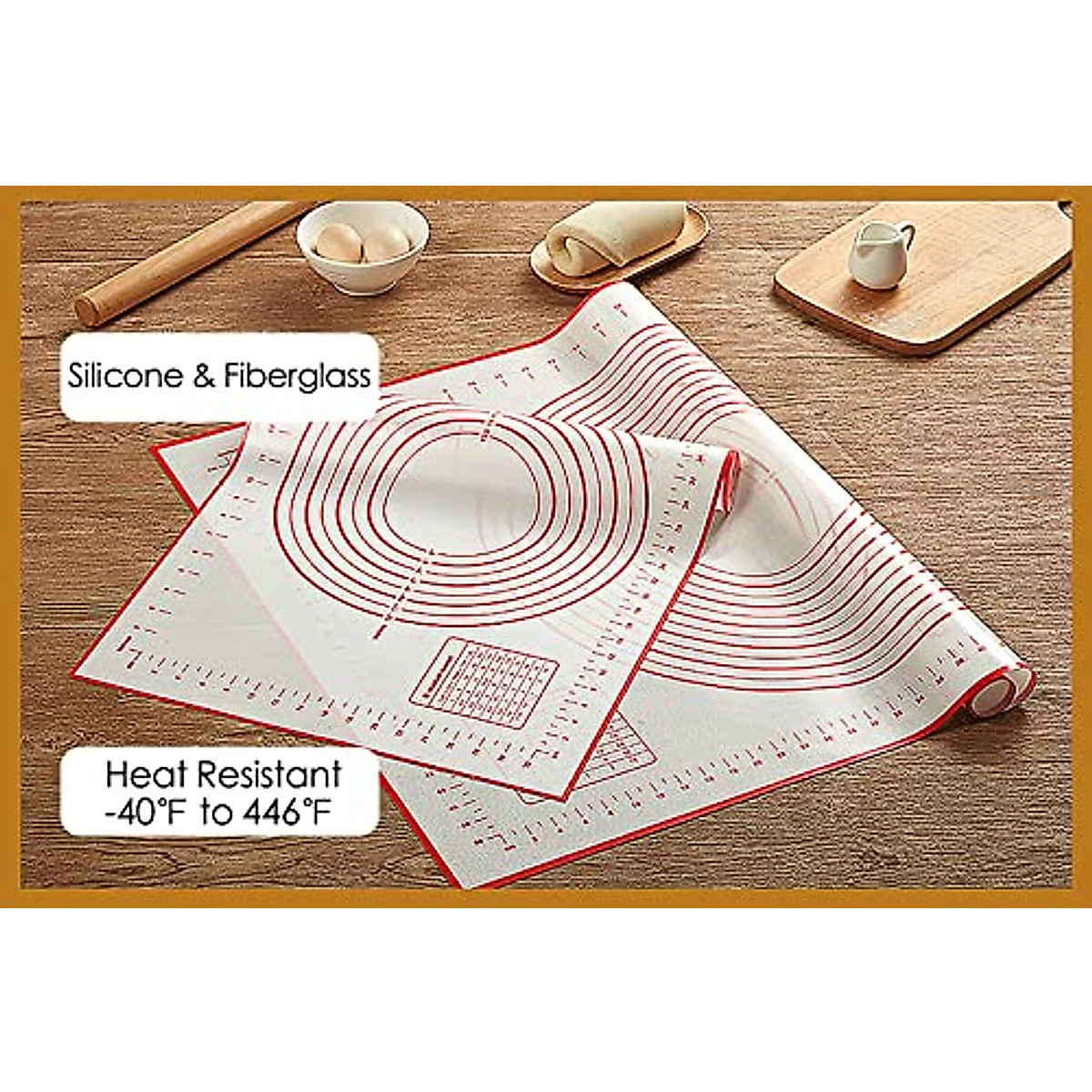 Extra Large Pastry Mat with Measurements 3 Size - 11 Inch, 16 Inch, 24 Inch, Nonstick Silicone Baking Fondant Measuring Pad for Rolling Dough Pie Crust, Pizza and Cookies