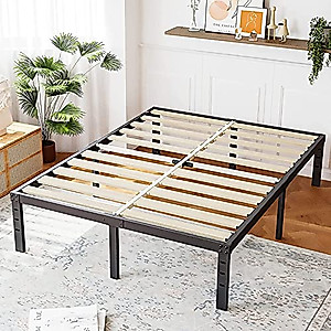 ZIYOO King Bed Frame 16 Inches Tall, 3 Inches Wide Wood Slats with 3500 Pounds Support, No Box Spring Needed for Foam Mattress, Underbed Storage Space, Easy Assembly, Noise Free-Black
