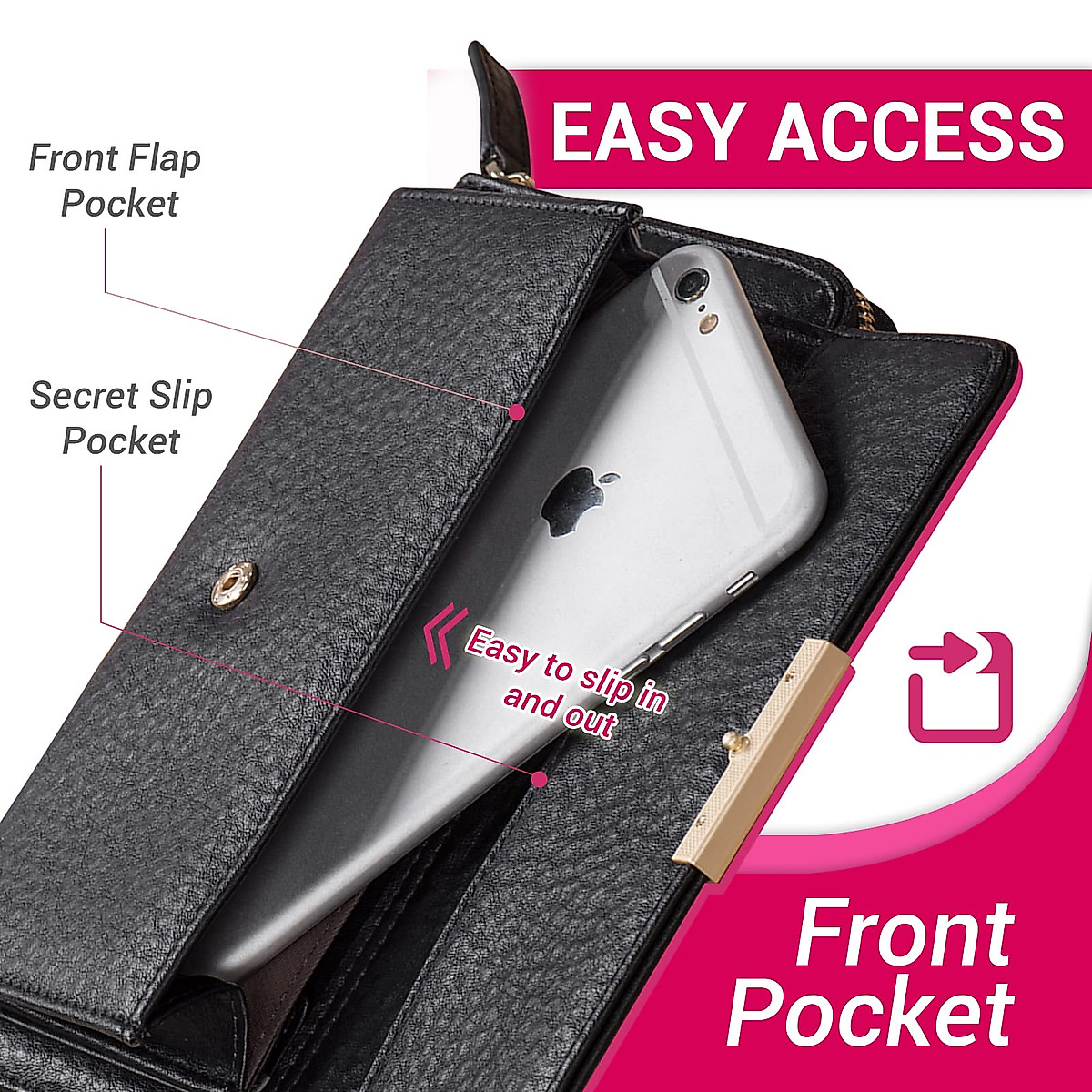 katloo Leather Crossbody Cell Phone Purse for Women, Small Crossbody Bags Ladies Clutch Wallet Shoulder Handbag with Credit Card Slot Adjustable Strap (Black)