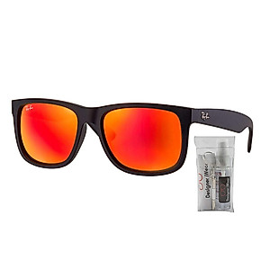 Ray-Ban RB4165 JUSTIN 622/6Q 55M Rubber Black/Brown Mirror Orange Sunglasses For Men For Women