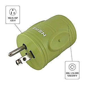 NemaTech NEMA 15Amp 5-15P Generator to Transfer Switch L14-30R Inlet Box Adapter, Straight Blade Male to 4-Prong Locking Female Adapter up to 1875 Watts