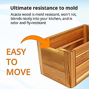 BRUVVERS Acacia Wood Compost Bin - Countertop Trash Can for Smell-Proof Indoor Composting, with Adhesive Lid Holder and 1.6 Gal Container for Your Kitchen