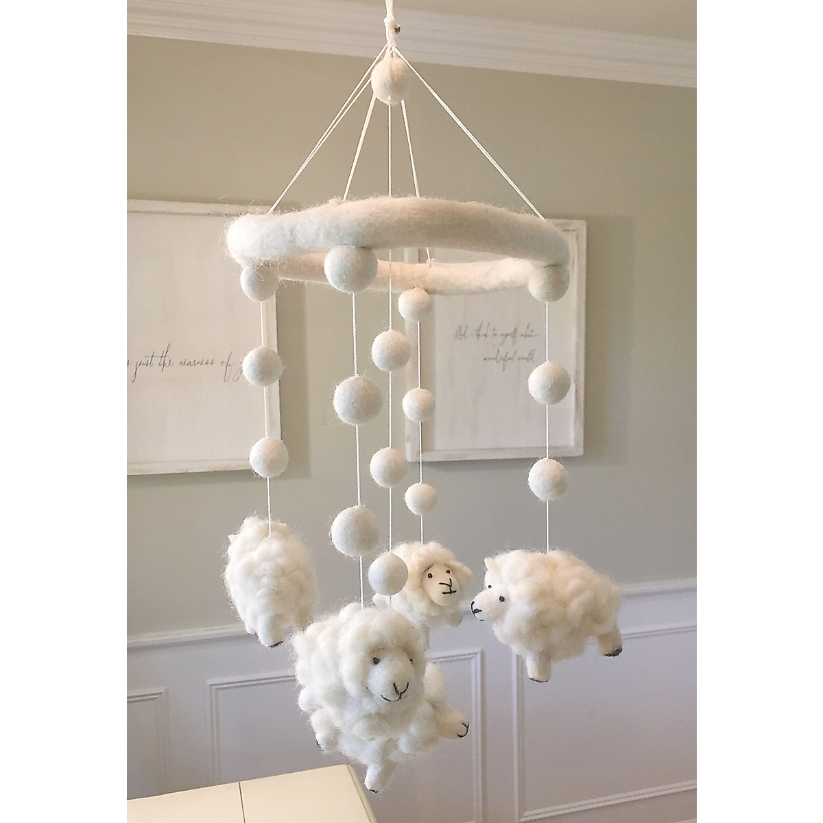 Wool Sheep Lamb Nursery Mobile for Baby's Room Crib Decoration