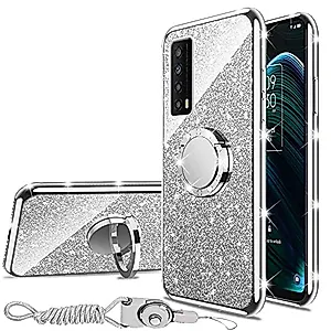 nancheng Case for TCL Stylus 5G (T779W), TCL Stylus 5G 2022 6.8" Case with Kickstand Lanyard Bumper Shockproof Full Body Protection Phone Case Cute Soft TPU Glitter Cover for Girls Women Men - Silver