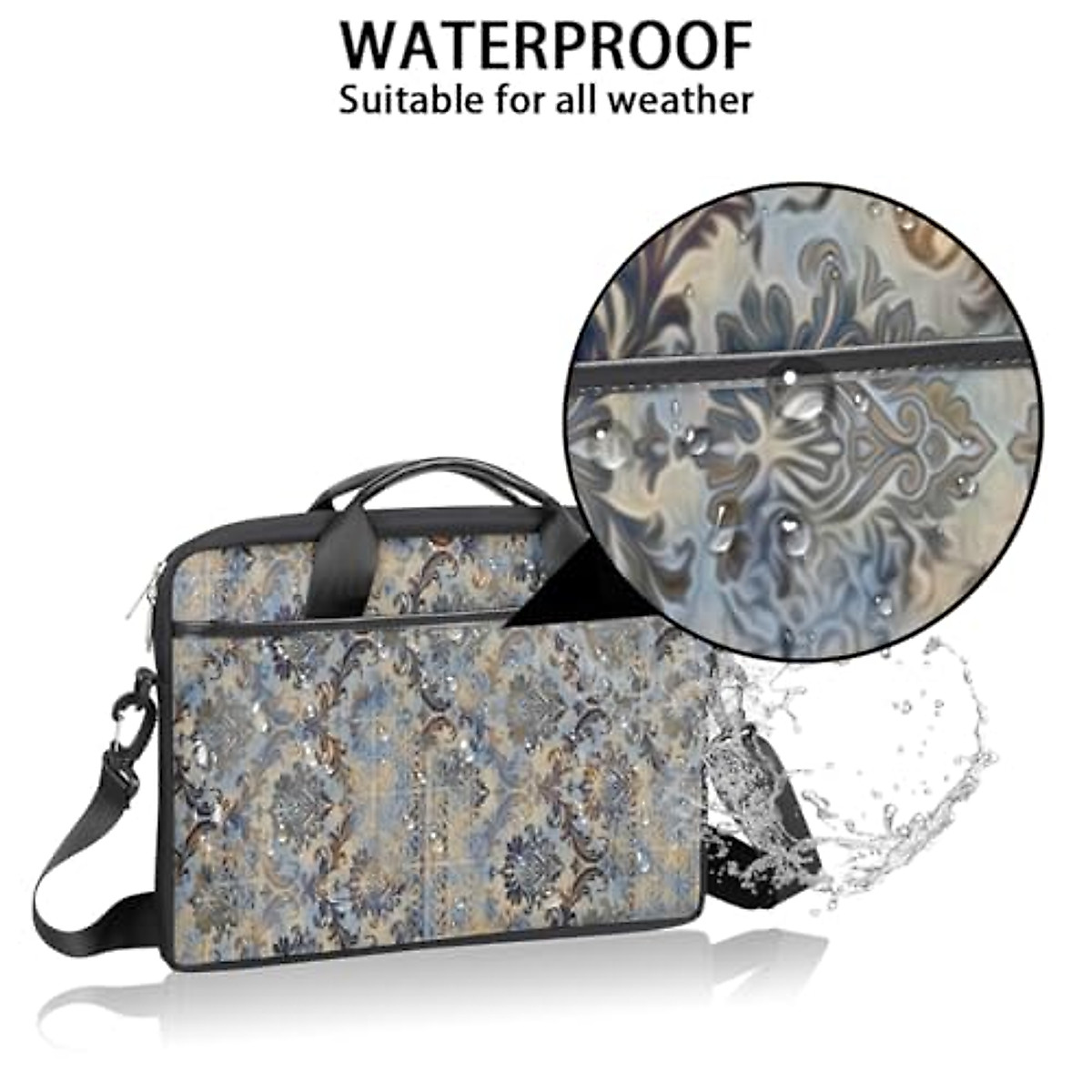 Vintage Boho Laptop Computer Bag Waterproof Shoulder Messenger Bag 13-15 inch Durable Laptop Tote Bag with Shoulder Strap Handle Lightweight Crossbody Briefcase