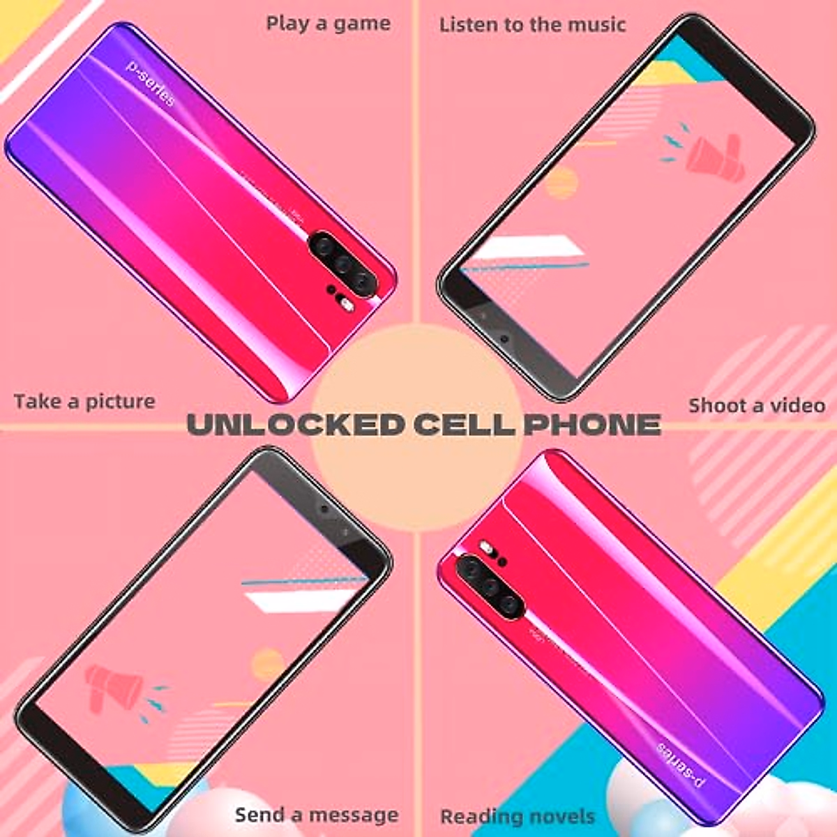 aderroo Unlocked Cell Phone,Reno4pro Android Smartphone，Dual SIM Card，5.72-inch Screen，1GB RAM 8GB ROM，Supports The SIM Card Frequency Band of 3GWCDMA：850/2100MHZ(red-Gold)