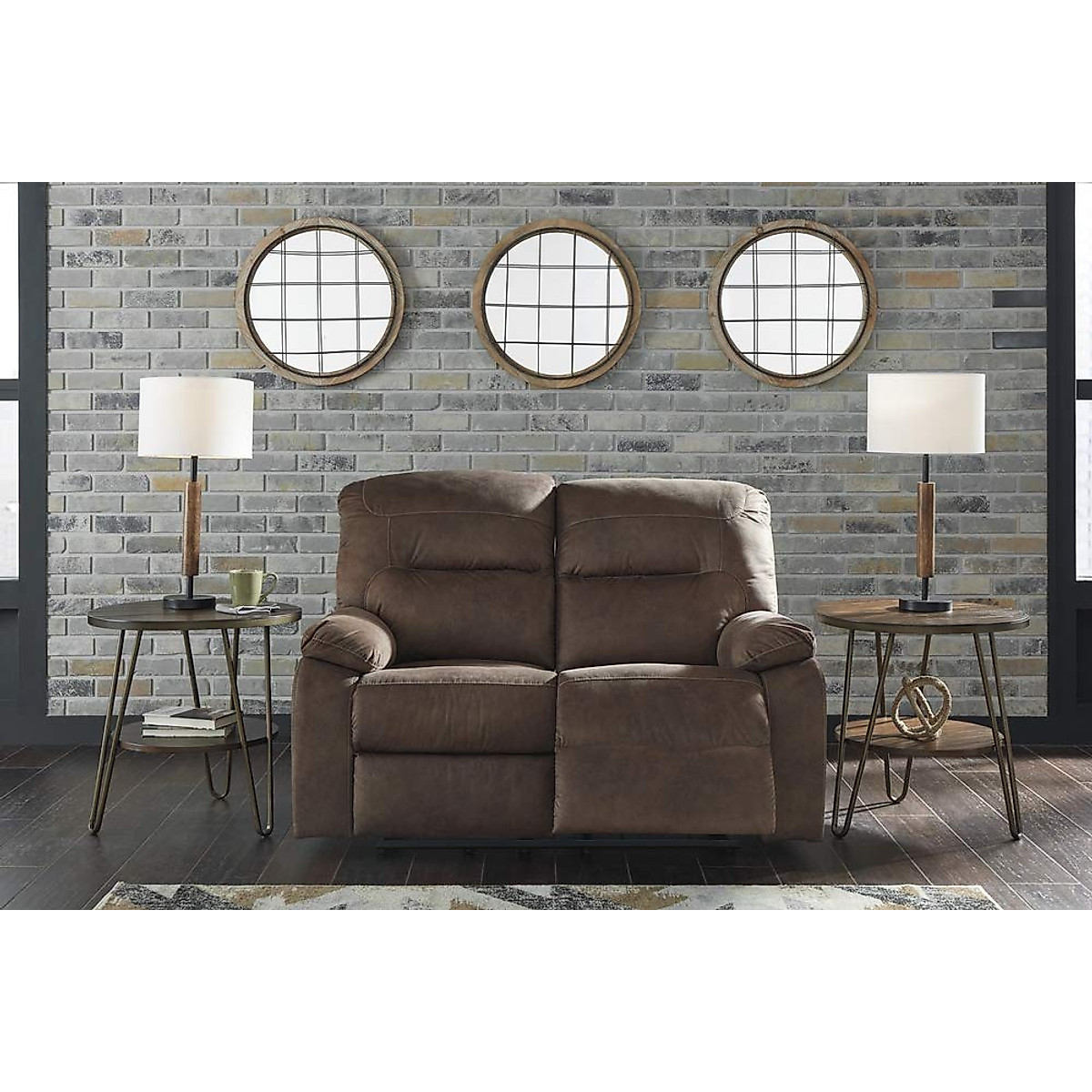 Signature Design by Ashley Bolzano Faux Leather Manual Reclining Loveseat, Brown