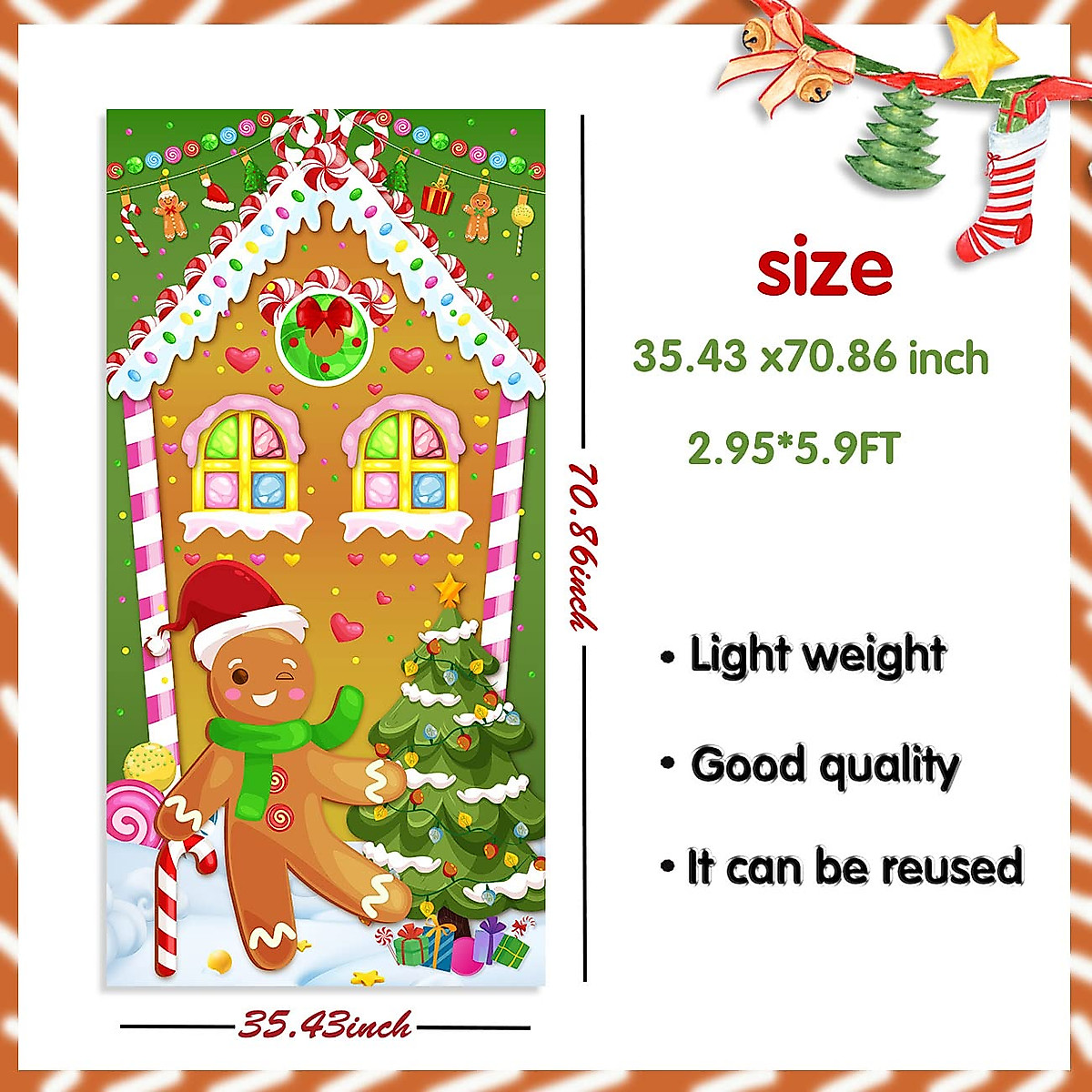 Christmas Gingerbread House Door Cover - Festive Holiday Decor