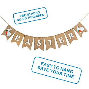 Easter Burlap Banner, Easter Décor Home, Banner Garland with Rustic Banner Happy Easter Hanging Banner Decor for Mantle Fireplace Wall Pre-Assembled - No DIY Required - 1 Pack