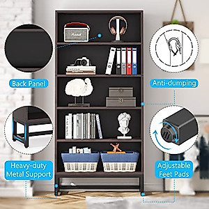 Tribesigns Tall Bookcase and Bookshelf, 70.8” Large Bookcases Organizer with 5-Tier Storage Shelves, Heavy Duty Free-Standing Library Bookshelf Shelving Unit for Living Room, Bedroom (Sandalwood)