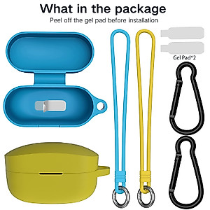 Kanya Case Compatible with Sony WF-1000XM4,2 Packs Full Protective Shockproof Anti-Slip Silicone Case Cover with Carabiner and Silicone Hand Strap for Sony WF-1000XM4 (Sky Blue+Yellow)