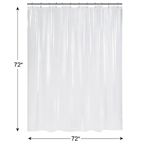 AmazerBath Plastic Shower Curtain Liner, 72 x 72 Inches EVA 8G Heavy Duty Clear Shower Curtain Liner, Waterproof Weighted Thick Bathroom Curtain with 3 Clear Weights and 12 Rustproof Grommet Holes