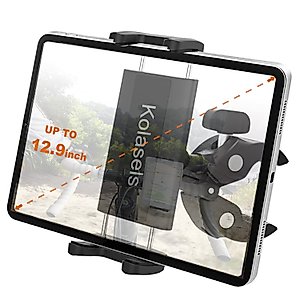 Kolasels Bike Handlebar Tablet Mount for 4-13" iPad & Phone, Motorcycle Handlebar Tablet Holder with Super C-Clamp for Microphone/Bicycle/Treadmill/Elliptical, Fit for iPad Pro, Air, Mini, iPhone