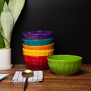 KOXIN-KARLU 6-inch Melamine Fluted Bowls, 28-ounce Bowls for Snack and Cereal or Salad, set of 6 Multicolor