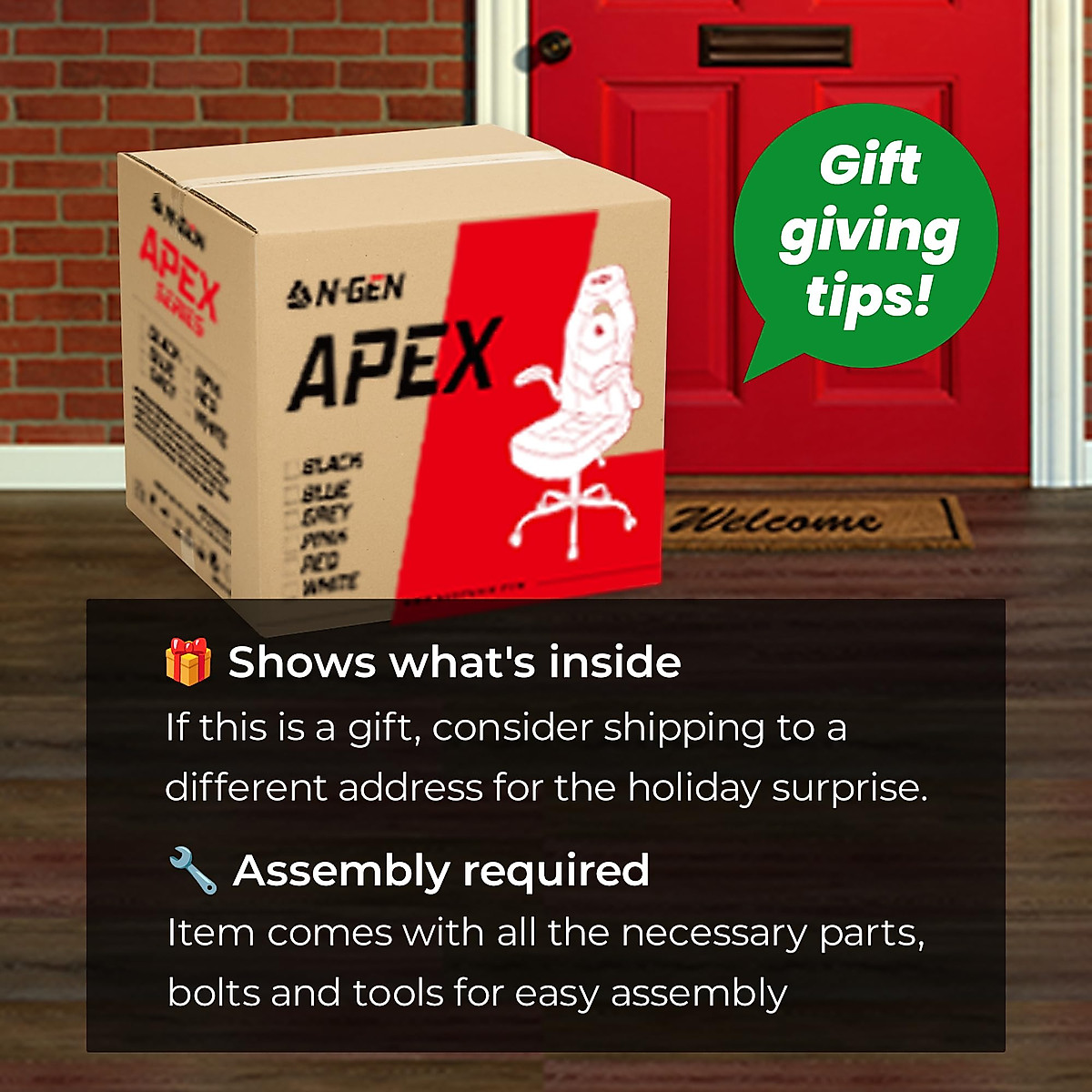 N-GEN Gaming Chair Computer Ergonomic Office Adjustable Lumbar Support Racing Style High Back Desk Headrest Swivel Executive E-Sports Video Game PC Leather Height Reclining (1. Black)