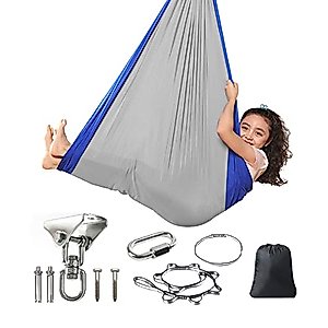 Sensory Swing for Kids with 360° Swivel Hanger Indoor Therapy Swing Great for Autism ADHD Sensory Processing Disorder and Autistic Children (Color : Gray/Treasure Blue)
