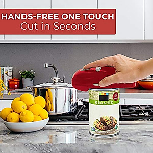 Hystrada Electric Can Opener - No Sharp Edge Handheld Can Opener - Battery Operated Can Opener - Easy One-Touch Operation Can Opener - Automatic, Food Safe, Hands Free, Smooth Edge (Red)