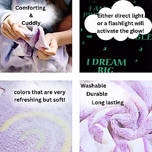 Glow in The Dark Blankets for Girls - Soft Plush Blanket w- Words of Affirmation Kids Blanket for Girls Ages 5-16 to Promote Joy - Ideal for Girls - 50" x 60"