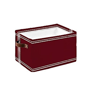 Storage Baskets for Organizing, Toy Box Chest Wine Red Solid Color Foldable Cube Storage Bin with 2 Leather Handles Set of 1