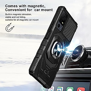 for TCL 40 XL Case/TCL 40 T Case with Screen Protector,TCL 40XL Phone Case Magnetic Car Ring Stand, Frosted PC Back Soft Silicone Bumper Heavy Duty Shockproof Phone Case Cover for TCL 40T/40 XL Black