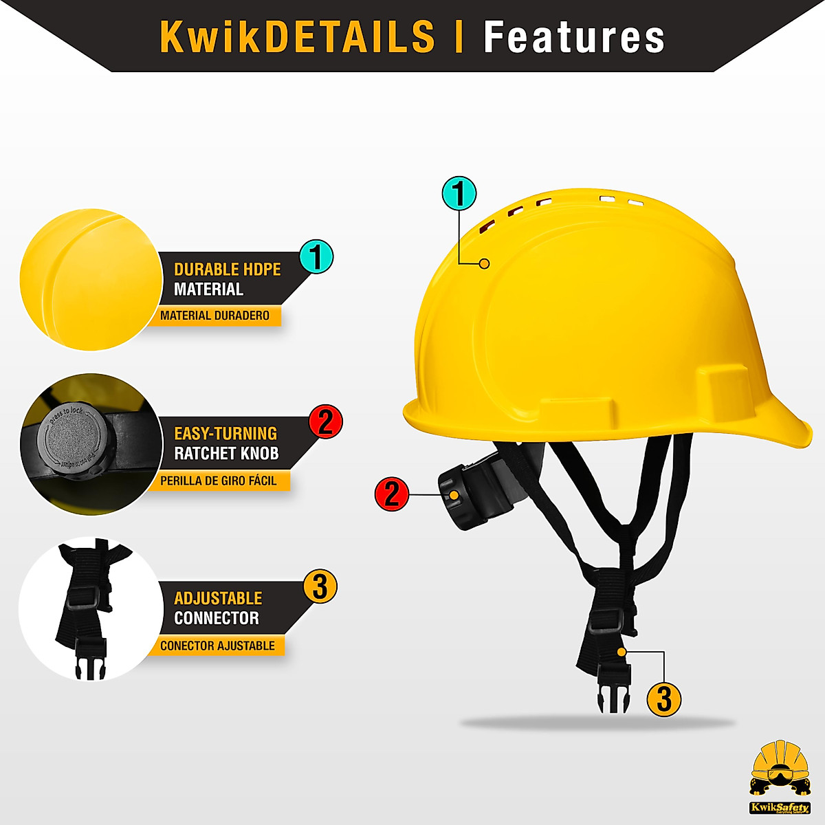 KwikSafety - Charlotte, NC - Turtle Shell Hard Hat Type 1 Class C ANSI OSHA Standard Cap Style (One Size FITS Most) 10 Vents + Free Sweatband & Earplugs Construction Safety Helmet Lightweight/Yellow