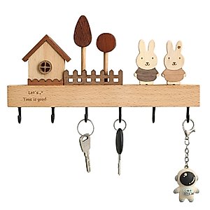 WUETOAYA Key Holder with Shelf for Wall, Key Organizer Wall Mount with Hooks, Rustic Wooden Home Decoration for Entryway, Living Room, Bedroom, Cute Key Holder with Shelf.