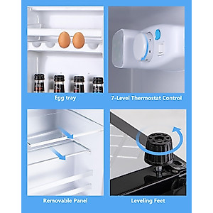 Geekman 3.5 Cu.Ft Mini Fridge with Freezer, Double Door Mini Fridger with 7 Level Adjustable Thermostat, Mini Refrigerator with interior LED light, Perfect for Dorm, Office, Bedroom＆RV, Silver
